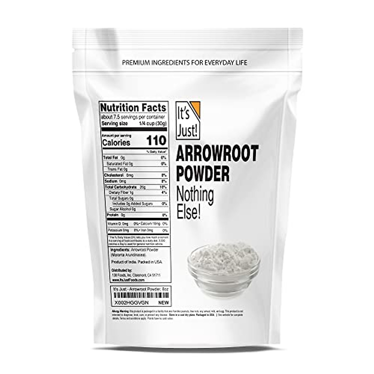 It's Just - Arrowroot Powder, Natural Thickener, Gluten-Free, Dairy-Free, Non-GMO, Cornstarch Substitute