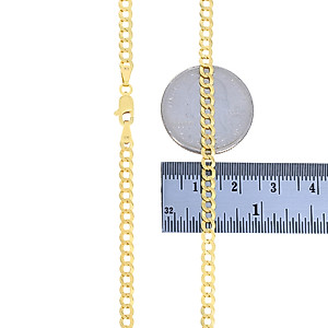 Nuragold 10k Yellow Gold 4mm Solid Cuban Curb Link Chain Pendant Necklace, Mens Womens Jewelry 16" 18" 20" 22" 24" 26" 28" 30"