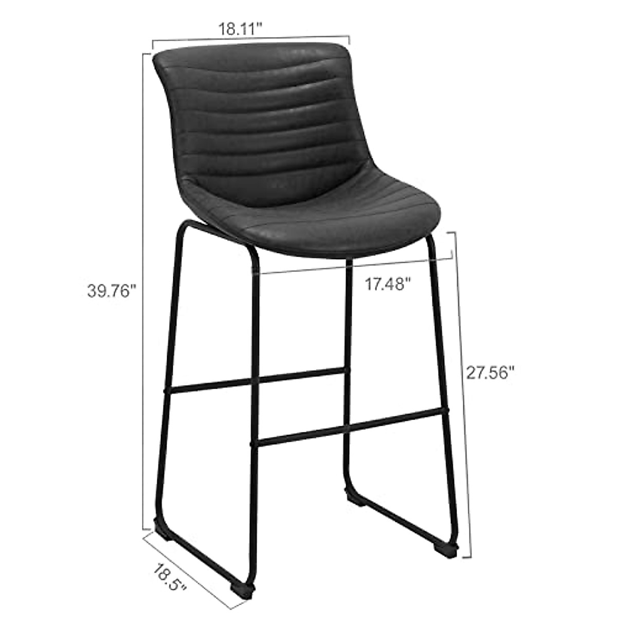 Chairelax Hight Bar Stools Set of 2, 28" Counter Tall Synthetic Leather Modern Design Bar Chair with Backrest and Footrest for Kitchen Bar Counter Restaurant (Black)