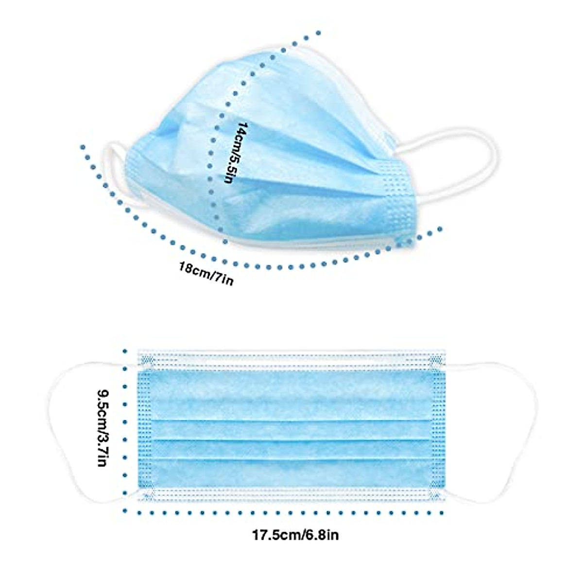 Blue Disposable Face Masks, 100 Pcs Disposable Masks, 3-ply Non-Woven Disposable Face Covers, Breathable Face Mask for Adults and Teens for Disposable Use
