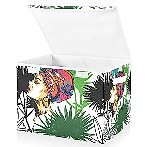 RunningBear African Girl Tropical Large Storage Bins with Lid Collapsible Storage Bin Storage Bin Shelves Cute Storage Box for Toy Shoes Books Clothes Nursery