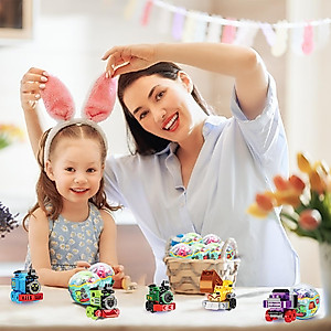 12PCS PreFilled Easter Eggs with Train Building Blocks Set for Kids Easter Basket Stuffers, Easter Basket Filler, Easter Eggs Hunt, Easter Party Favors Classroom Prize Supplies
