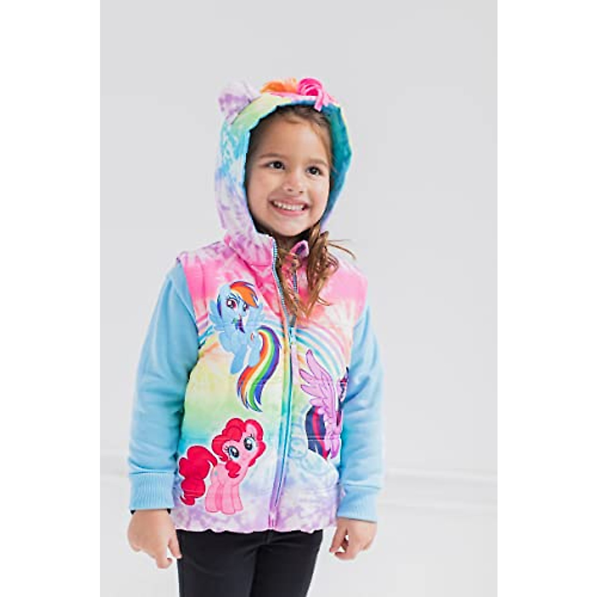 My Little Pony Twilight Sparkle Pinkie Pie Rainbow Dash Toddler Girls Zip Up Vest 2fer Jacket Tie Dye Multicolor 3T