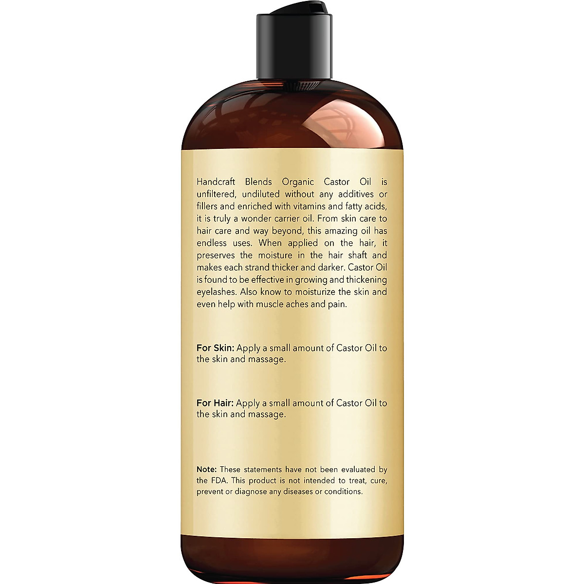 Handcraft Blends Organic Castor Oil - 16 Fl Oz - 100% Pure and Natural - Premium Grade Oil for Hair Growth, Eyelashes and Eyebrows - Carrier Oil - Hair and Body Oil - Expeller-Pressed and Hexane-Free