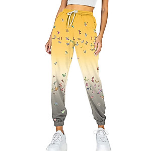 Bblulu Women's Drawstring Waist Sweatpants Fashion Butterfly Print Casual Jogger Pants with Pocket Relaxed Fit Lounge Trouser