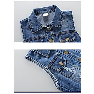 AdaliaFaye Unisex Baby Boys Girls Lapel Vest Children Short Section Sleeveless Denim Jacket For Little Boys Girls