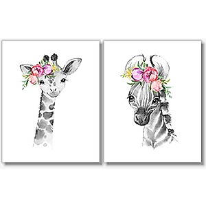Safari Animals Wall Art Prints - Nursery Decor - Set of 4 - Zoo Animal Pictures - Unframed - (8x10)