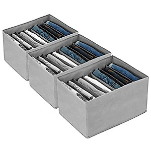 Qozary 3 Pack 7 Grids Jeans Wardrobe Clothes Organizer, Washable Foldable Closet Organizers and Storage Boxes, Cabinet Separation Box for Jean, Pants, T-Shirt, Bedroom, Drawer Organizer Dividers