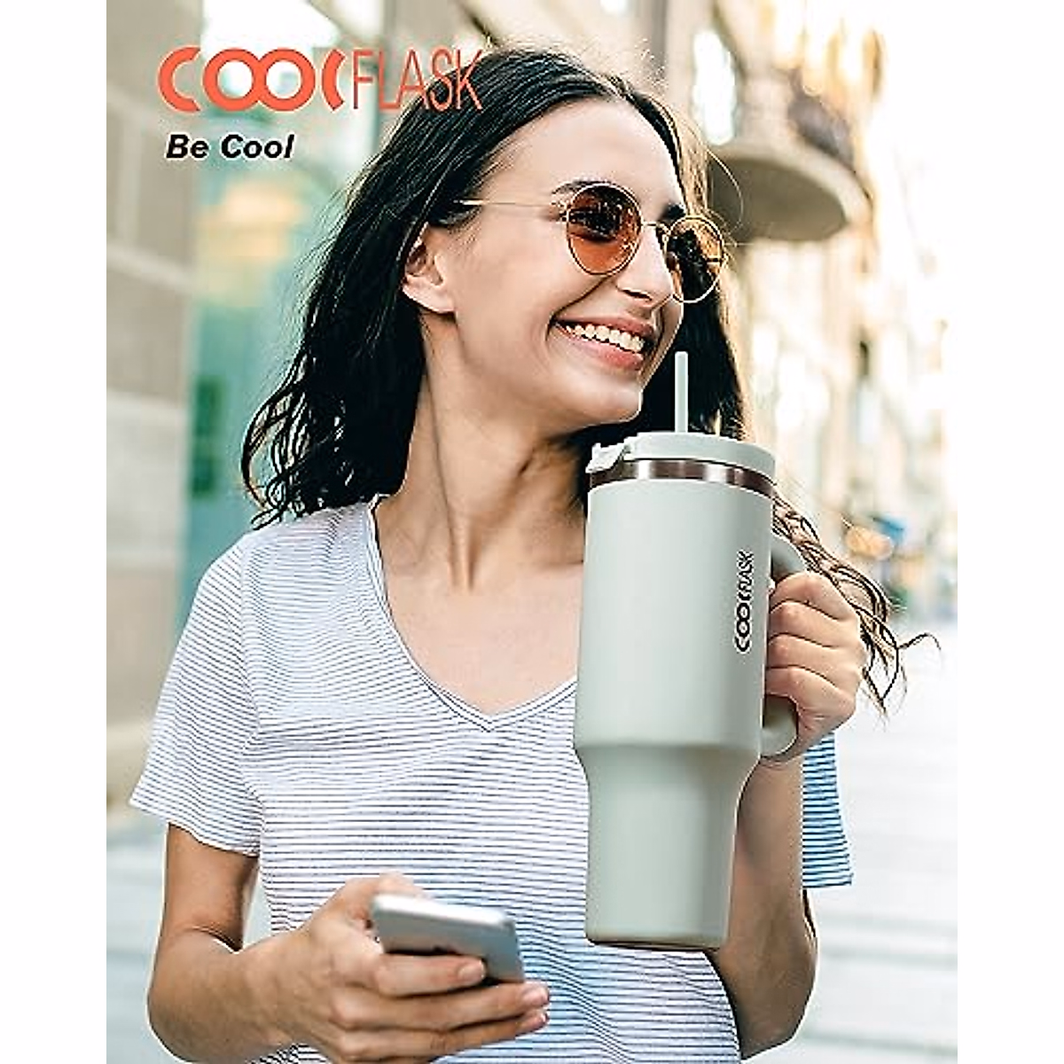 Coolflask 40 oz Tumbler with Lid and Straw, Water Tumbler Insulated with 2-in-1 Leak-proof Lid, Coffee Tumbler Travel Mug Stainless Steel for Cup Holder, Keep Cold for 24H/Hot for 12H, Green