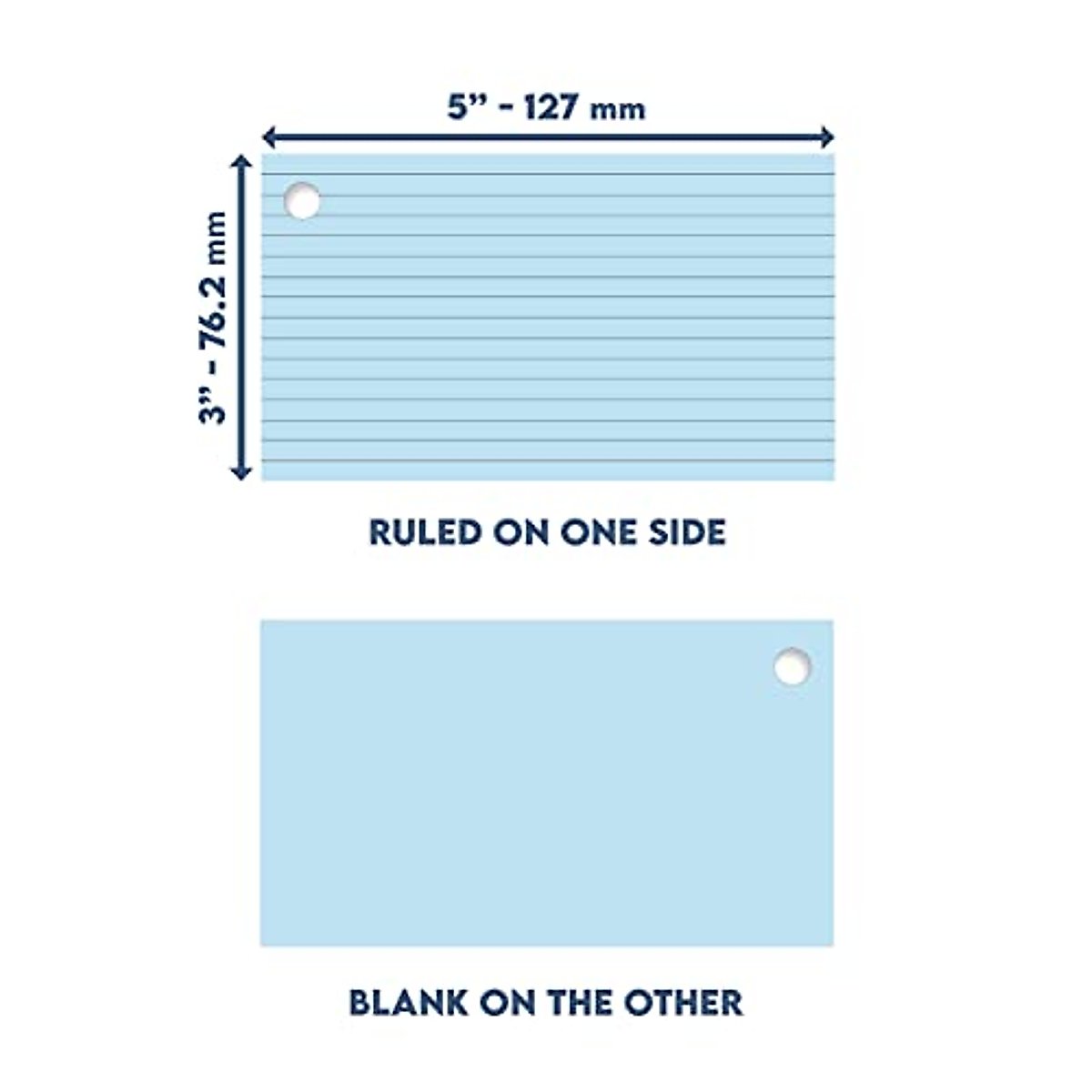 300 ruled index cards with rings (3" x 5") in 6 colors, with storage box. Ideal for students, teachers, note-taking, and language learning. Made in USA.