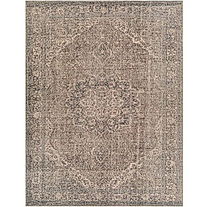Greenpoint Machine Washable Area Rug - Oriental Persian Traditional Medallion - Bohemian Vintage Distressed Carpet - Brown, Beige - 6'7"x9'