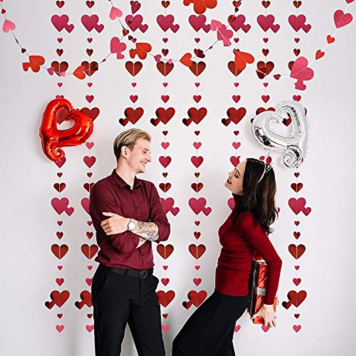 BEISHIDA 66 Ft Red Love Heart Garland Hanging Double Sided Glitter Metallic Paper Streamer Banner for Valentine's Day Decoration Anniversary Bachelorette Engagement Wedding Bridal Party 5 Packs