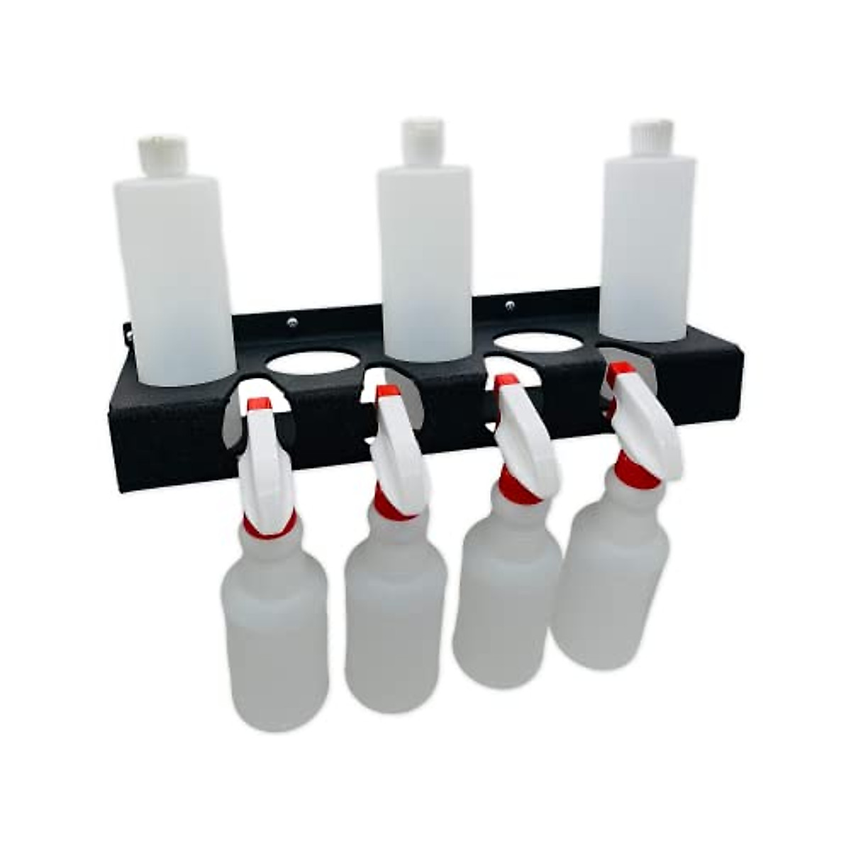 BEHR-ENGR | Spray Bottle Storage Rack | Wall Mountable | Heavy Duty Plastic | For 2.5'' Bottles, Black