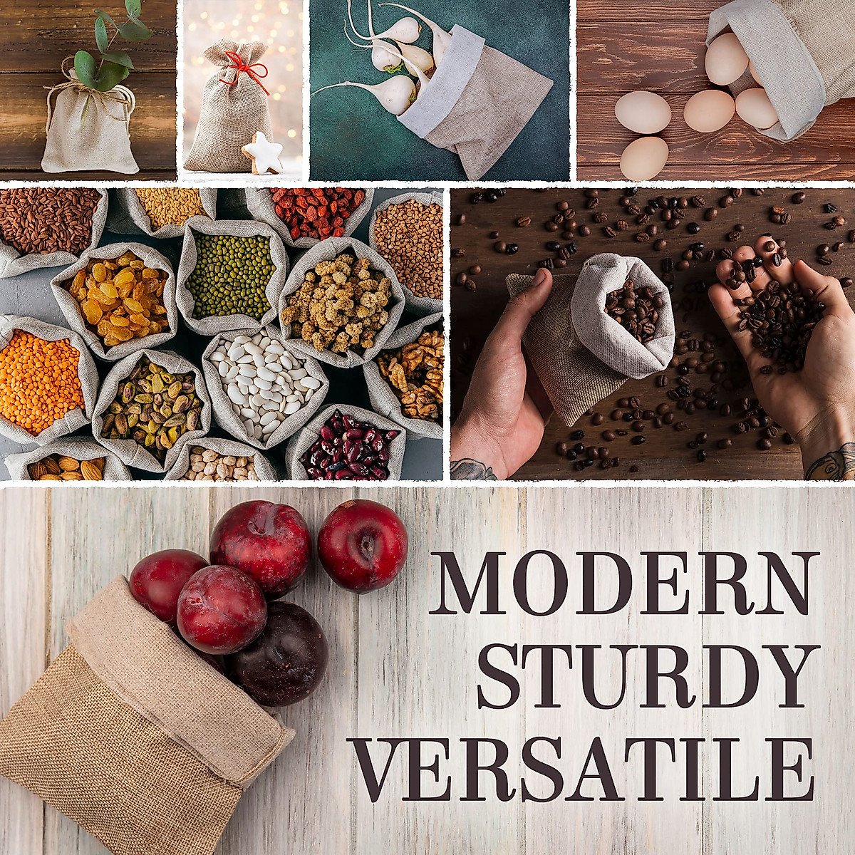 50 burlap bags with drawstring 6.6x9 inch with 50 tags and 50 Strings. Burlap bag for holiday gift. Burlap sack for groceries and food. Burlap sacks for Planting Plants. Burlapbag for Mugs, ect.