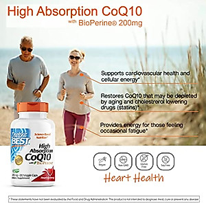 Doctor's Best High Absorption CoQ10 with BioPerine, Non-GMO, Gluten & Soy Free, Naturally Fermented, Vegan, Heart Health and Energy Production, 200 mg, 180 Count