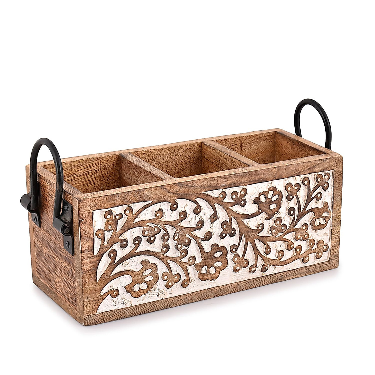 BHAVATU Mango Wood Utensil Drawer Organizer, Silverware Tray Organizer, Kitchen Drawer Organizer for Flatware Cutlery (11" x 4" x 4.5")