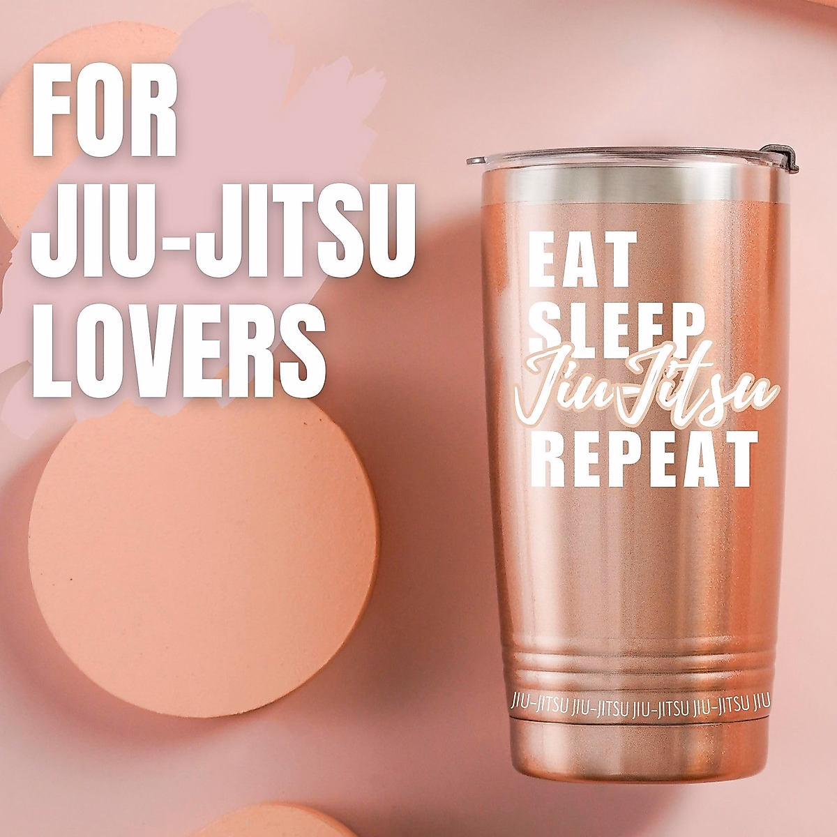 Onebttl Jiu jitsu Gifts for Women, Travel Mug for Jiu-Jitsu Lovers, Daughters, Instructors - Eat Sleep Jiu-Jitsu Repeat, Stainless Steel 20Oz Tumbler, Rose Gold