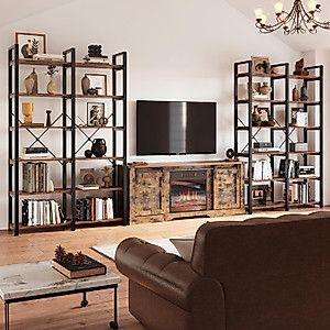 MXV Double Wide Book Shelf, Industrial Bookshelf with Metal Frame, Open Large Book Shelf, Wood and Tall Display Shelves for Home and Office, 6-Tier, Rustic Brown and Black