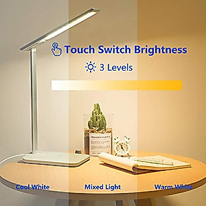 GSBLUNIE LED Desk Lamp with Wireless Charger,Dimmable Office Desk Lamp with USB Charging Port,Touch Control,3 Lighting Modes 6 Brightness Levels,Eye-Caring Table Lamp for Christmas Gift,Studying