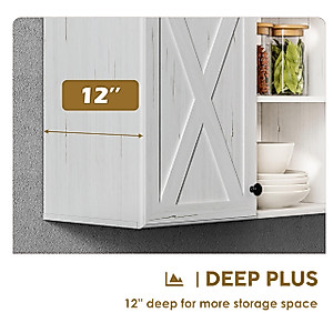 FIMELLO Wall Cabinet, Farmhouse Wall Mounted Cabinets for Kitchen Garage Laundry Storage, Medicine Cabinet with 3 Door and Shelves, White