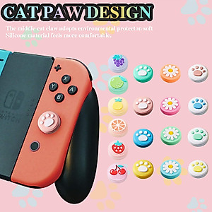 Skylety 36 Pcs Replacement Cute Cat Paw Flower Fruit Design Thumb Grip Soft Silicone Analog Stick Cover Compatible with at Dark Luminous Joystick Compatible with Switch, Switch Lite Joy-Con