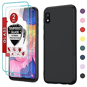 LeYi for Samsung A10e Case: Galaxy A10e Case with 2 Pack Tempered Glass Screen Protector for Women Men, Liquid Silicone Slim Gel Rubber Protective Phone Cases Cover for Samsung Galaxy A10e, Black