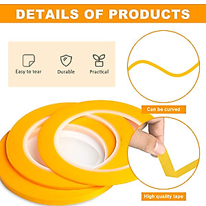 TSSART 3 Pack Fine Line Tape - Low Tack Fineline Masking Tape Painters Masking Tape for DIY Paint Art - Acid Free 1/4inch Wide 450FT Long Total