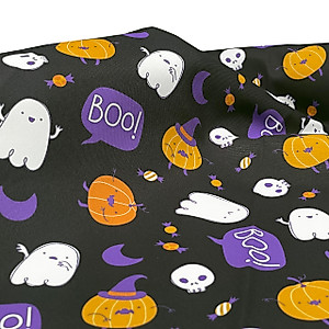 VIZALO Halloween Theme Digital Print 300D Water Repellent 54" Wide Polyester Woven Fabric with Pumpkin Boo Moon Skull for Decorations, patchworks, Trick or Treat Bags, Upholstery. (1 Yard, Black Boo)