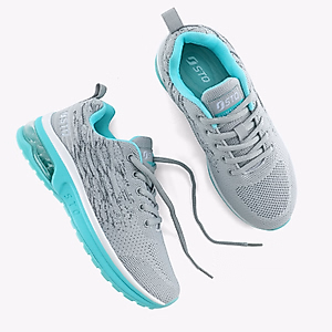 STQ Women's Air Cushion Sneakers Mesh Fashion Tennis Breathable Athletic Running Shoes Grey Teal 7