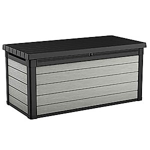 Keter Denali 150 Gallon Resin Large Deck Box-Organization and Storage for Patio Furniture, Outdoor Cushions, Garden Tools , Pool Toys, Grey & Black