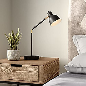 Catalina 20092-001 Modern Adjustable Metal Desk Lamp with Brass Accents & Power Outlet, 20.75", Classic Black