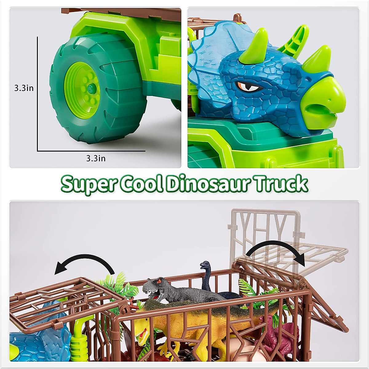 TEMI Dinosaur Truck Toy for Kids 3-5 Years, Triceratops Transport Car Carrier with 8 Dino Figures, Activity Play Mat, Dino Eggs and Trees, Capture Jurassic Dinosaurs Play Set for Boys and Girls