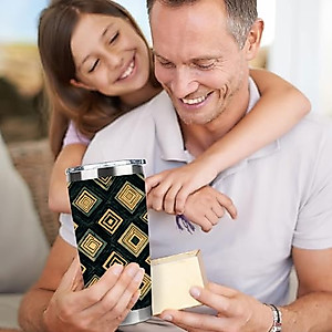 FOCIUZTA Vintage Gold Diamond Pattern Tumbler with lid, Travel Coffee Cup, Ideal for Easter, Gaming Enthusiast, Mother Day, and birthday gifts