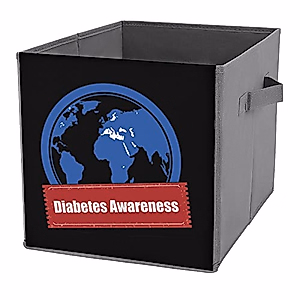 Diabetes Awareness Storage Bin Foldable Cube Closet Organizer Square Baskets Box with Dual Handles