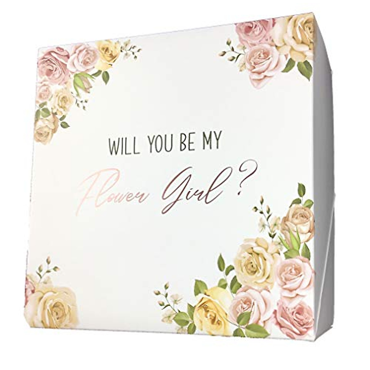 Set of 2 Flower Girls Proposal Gift Boxes 8x8x4 inches with Rose Gold Foil Letters & 2 Proposal Cards. (2 Flower Girl, 2)