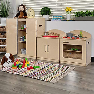 Flash Furniture Children's Wooden Toy Kitchen Set with Pretend Stove, Sink, and Refrigerator, 3-Piece Interactive Kids Playset for Educational Play