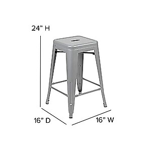 Flash Furniture Lily 24" High Metal Counter-Height, Indoor Bar Stool in Silver - Stackable Set of 4