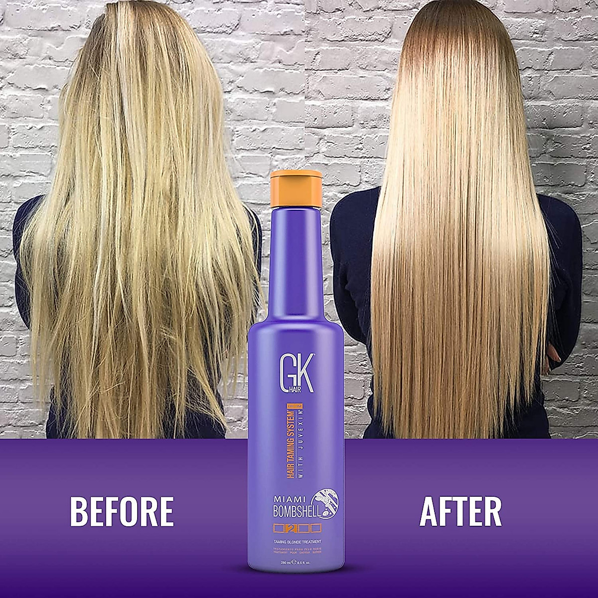 GK HAIR Global Keratin Miami Bombshell 9.5 Fl Oz Taming Blonde Purple Treatment - Hair Smoothing Toning Blowout Treatment Series Straightening Professional Results Removes Yellow Orange Brassy Tones