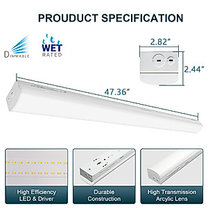 ELEPHANT DEPOT 4FT Led Light Fixtures,45W Dimmable Led Shop Light,48Inch Led Light Fixture,5850LM, 3500-5000K, Dimmable Linkable Led 4ft for Shop,Warehouse,Garage 5 Years(Included Chain)