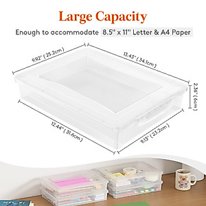 Lifewit 4 Pack Plastic Multi-Purpose Storage Box with Latching Lids, Clear A4, 8.5" x 11" Letter Size Paper Storage, Storage Containers for Board Game, Craft, Document, Magazine, Art Supplies
