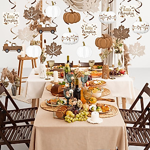 K KUMEED Fall Party Hanging Swirls Decorations,20Pcs Little Pumpkin Ceiling Hanging Decorations,Boho White Pumpkin Leaf Truck Cutouts for Home Autumn Theme Baby Shower Harvest Decor Party Supplies