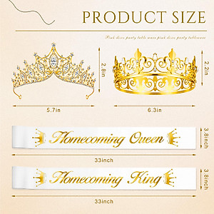Huquary 4 Pcs Homecoming Prince and Princess Crowns with 2 Prom Court Sashes Satin Sash King Queen Costume Accessories Prom Favors for Graduation Men Women Adult Crown School Party Costume Birthday