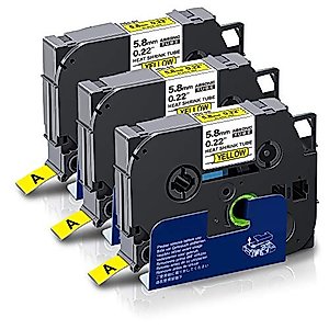 Absonic 3-Pack Compatible Heat Shrink Label Tape Replacement for Brother Heat Shrink Tube HSe-611 HS611 HSe611 5.8mm Black on Yellow Tape for PTouch PT-E300 PT-E500 PT-E550W P750WVP E800W Label Maker