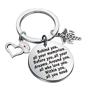 FEELMEM Registered Nurse Jewelry RN Keychain RN Gift RN Nurse Nursing Graduation Gift Behind You All Your Memories RN Jewelry