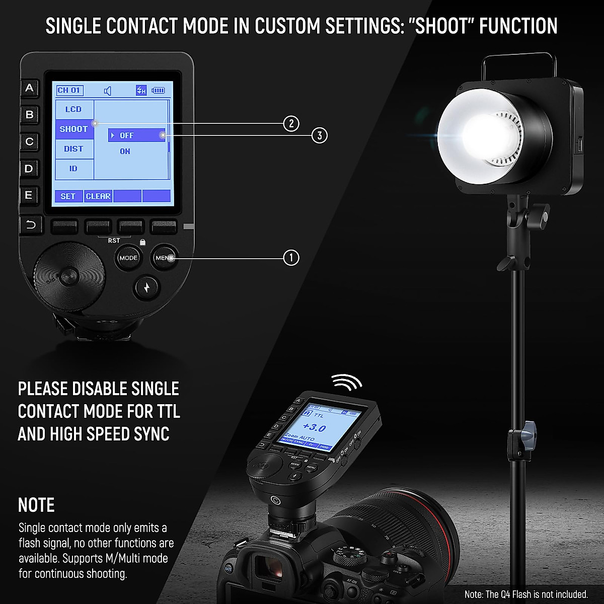 NEEWER Upgraded QPRO-C TTL Wireless Flash Trigger Compatible with Canon 1/8000s HSS Large Screen Slanted Design 5 Group 9 Customizable Functions for Q4 Q3 Z2 Z1 Z760 NW760 S101-300W PRO/400W PRO
