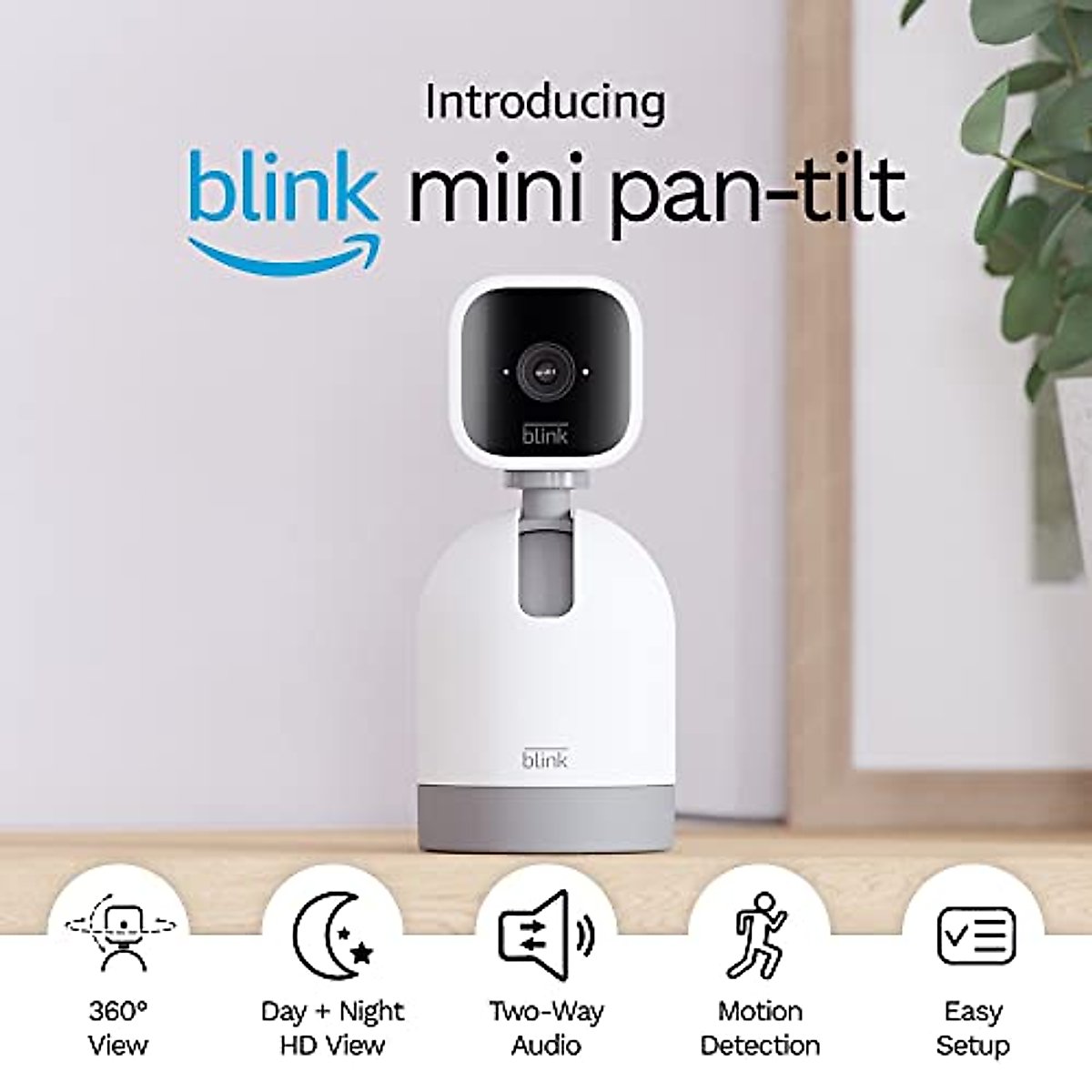 Blink Mini Pan-Tilt Camera | Rotating indoor plug-in smart security camera, two-way audio, HD video, motion detection, Works with Alexa (White)