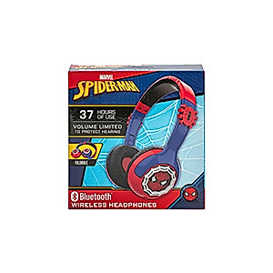 eKids Spiderman Kids Bluetooth Headphones, Wireless Headphones with Microphone Includes Aux Cord, Volume Reduced Kids Foldable Headphones for School, Home, or Travel