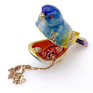JWT Astyle Blue Mountain Bird Hinged Trinket Box with Crystal Stones .Animal Jewelry Box.Necklace Rings Earrings Storage.Bird Figurines Home Decor ,Collectible Trinket Boxes Gift ., Blue Yellow