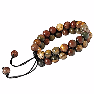 SUNYIK 8mm Round Picasso Jasper Adjustable Bracelet for Unisex, Double Layers Beads Macrame Friendship Bracelets, 7"-10" Strand