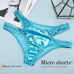 BODIY Rave Booty Shorts Shiny Metallic Hot Pants Briefs Cheeky Dance Bottoms Underwear Panty for Women and Girls (Light-Blue)